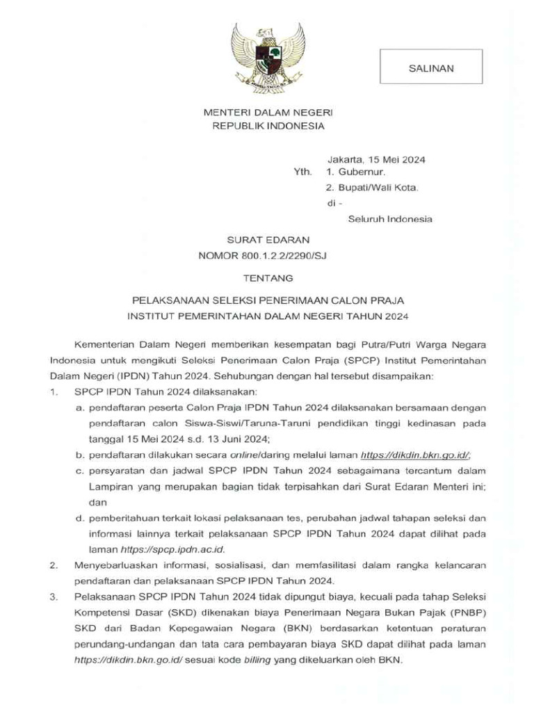 Penerimaam STPDN | PDF