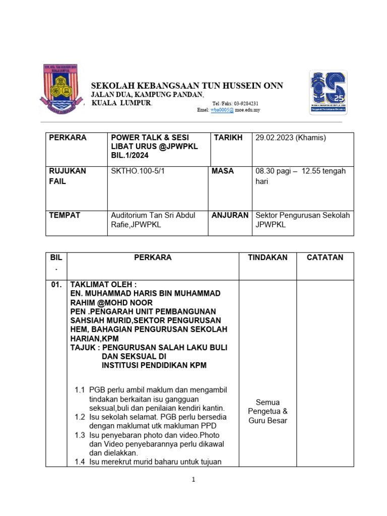 Minit Curai Power Talk & Sesi Libat Urus @JPWPKL Bil.1-2024 | PDF