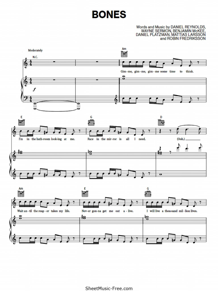 Bones Sheet Music Imagine Dragons SheetMusic | PDF