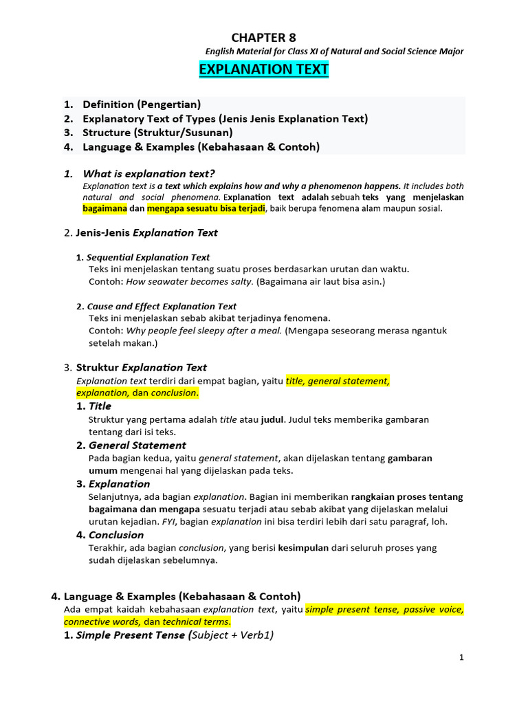 Chapter 8 Explanation Text | PDF | Seni & Disiplin Bahasa | Kajian Bahasa Asing