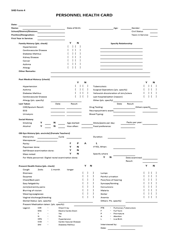 Personnel Health Card | PDF | Dentures | Periodontology