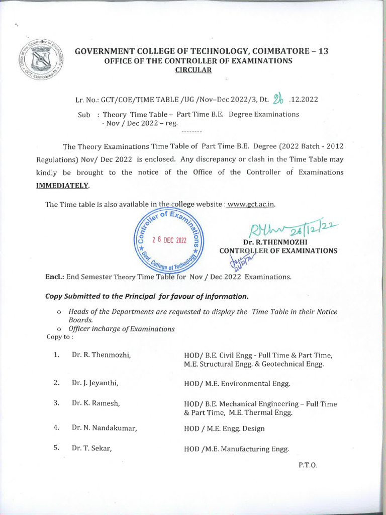 Part Time-Theory Time Table | PDF