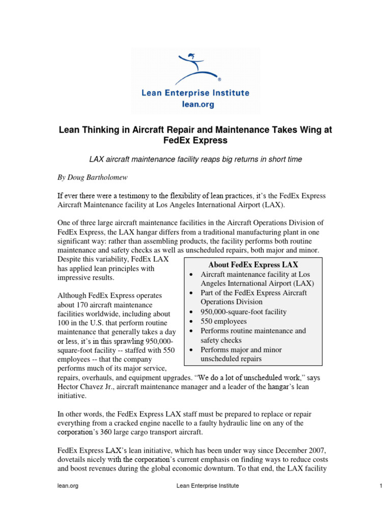 Lean Success at FedEx LAX Maintenance | PDF | Lean Manufacturing | Los ...