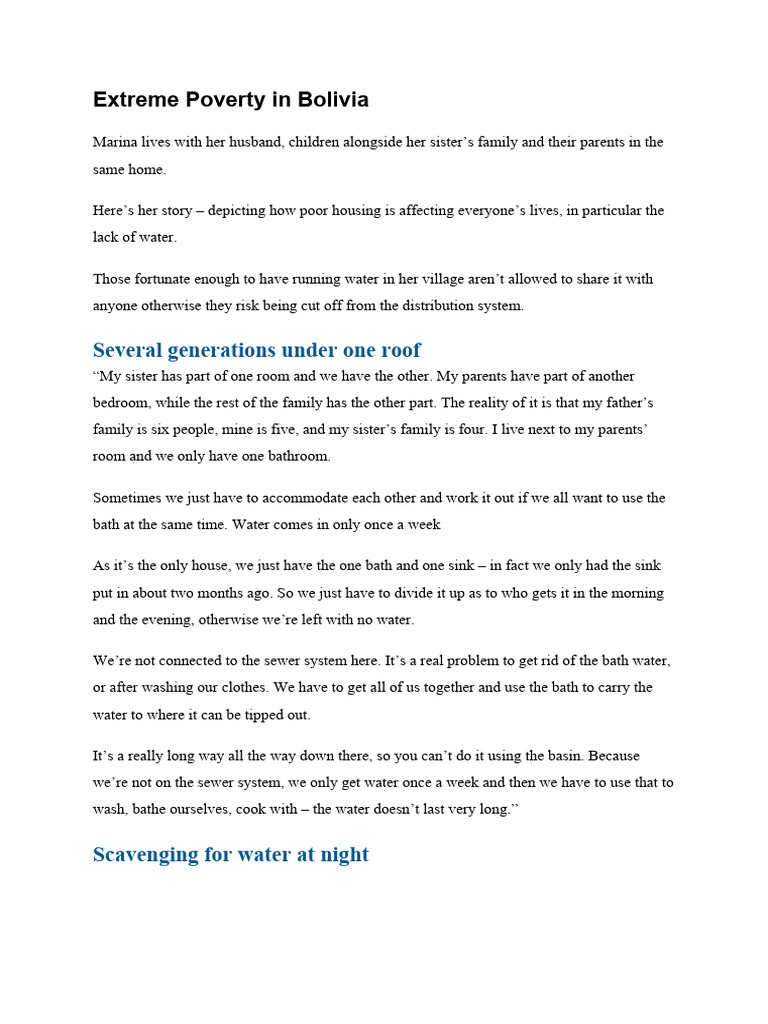 Extreme Poverty in Bolivia - Short Story | PDF | Bathroom
