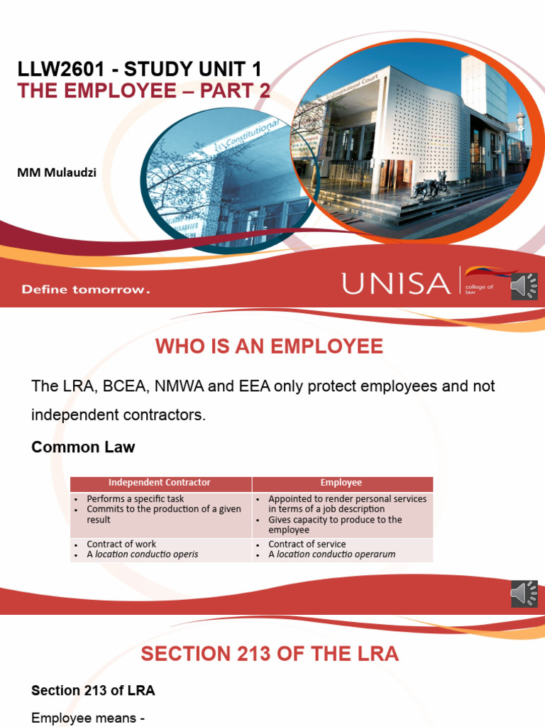 Llw2601 Study Unit 1 Powerpoint Lesson Part 2 | PDF | Employment | Business Law