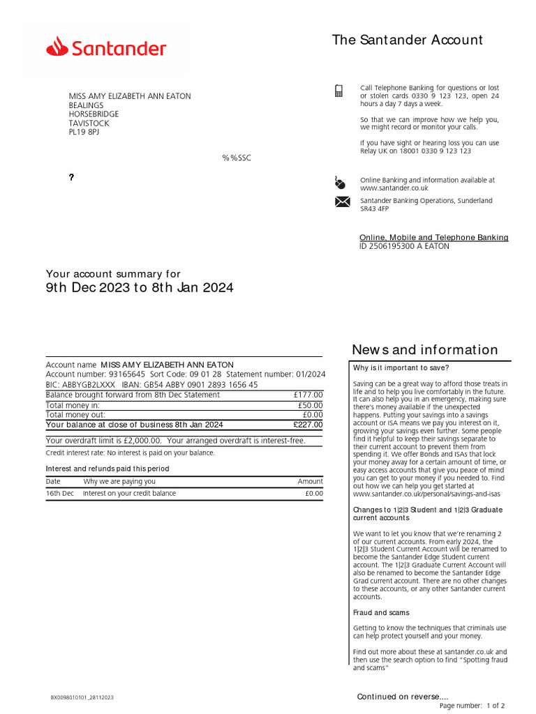 Bank Jan 24 | PDF | Overdraft | Transaction Account