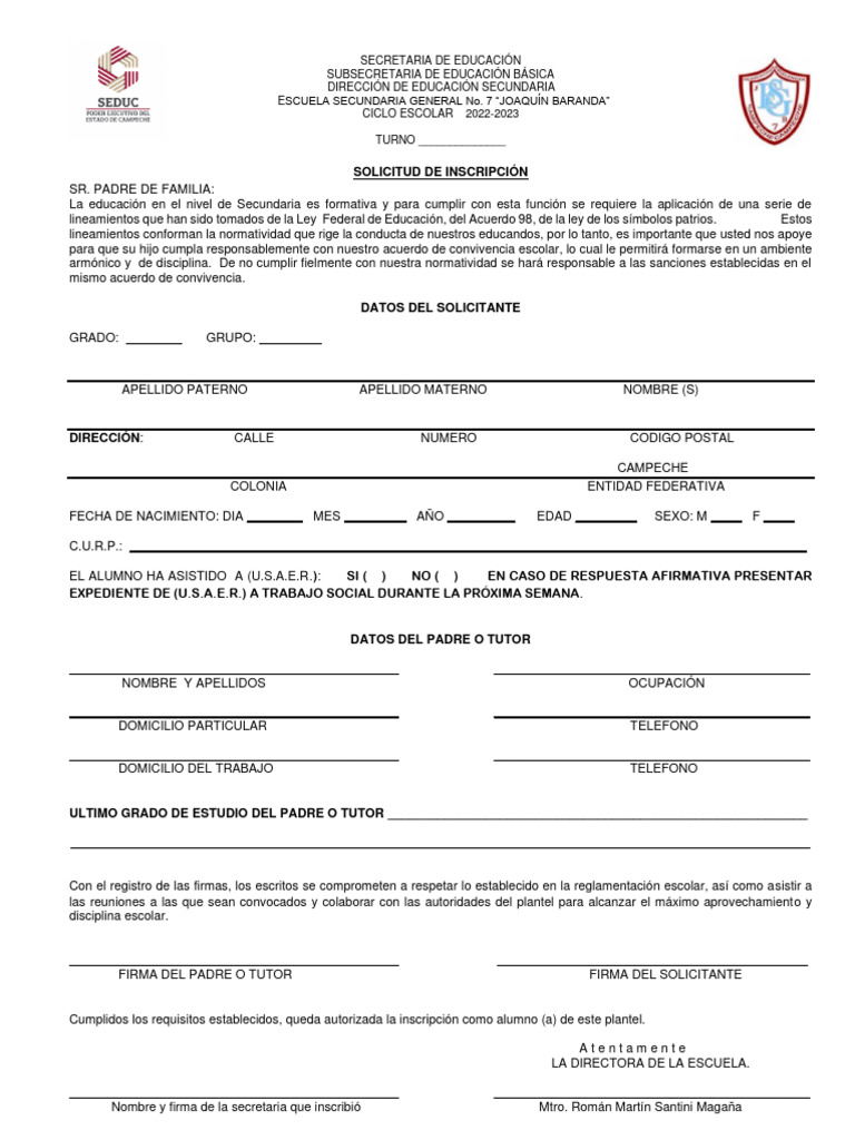 Formatos de Inscripción 2022 EN PDF | PDF | Educación Secundaria | Escuelas