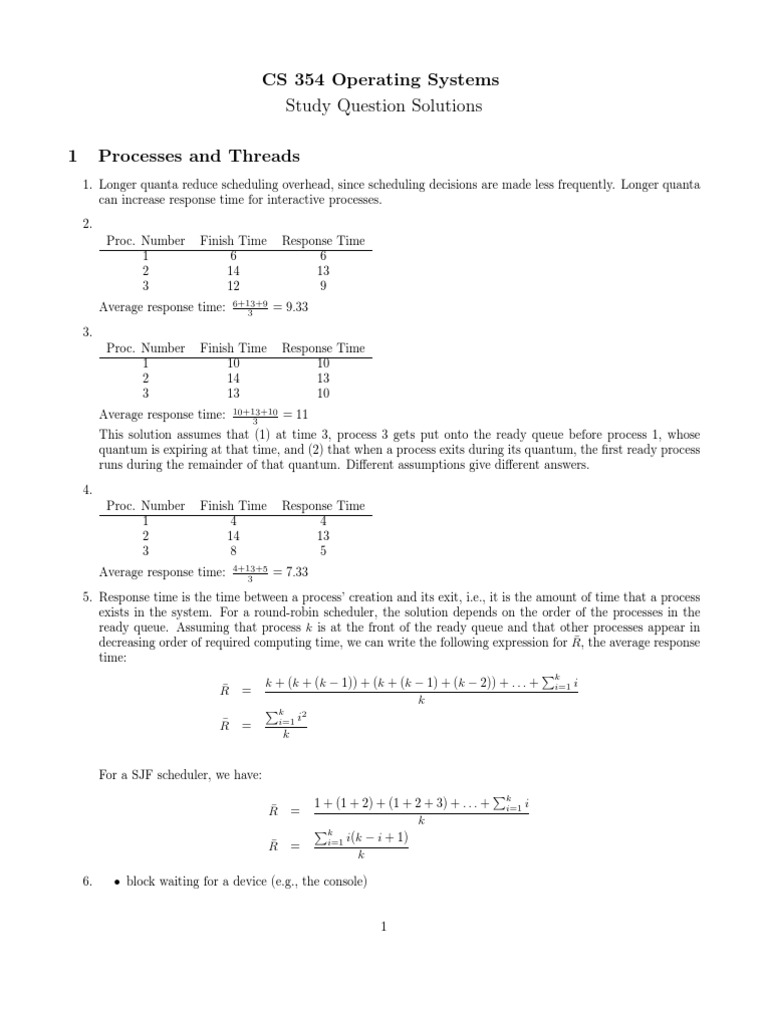CS 354 Operating Systems: Study Question Solutions | PDF | Computers