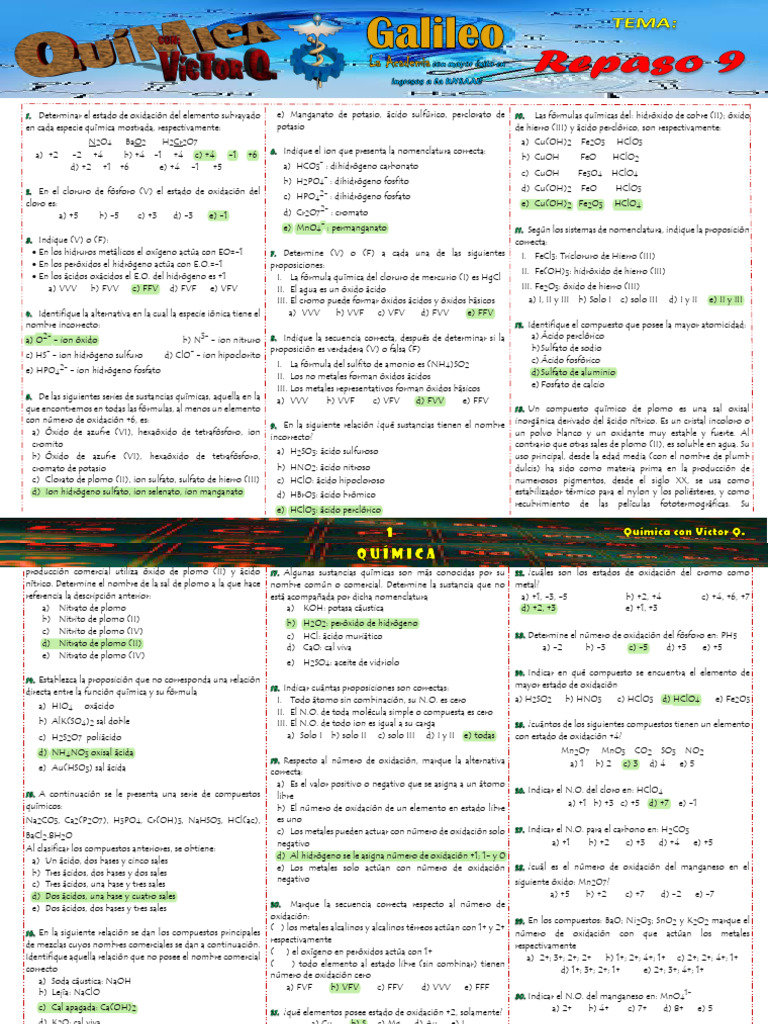 Verano 2021 Ficha Repaso 9 Nomenclatura Inorgánica | PDF | Ácido | Compuestos químicos