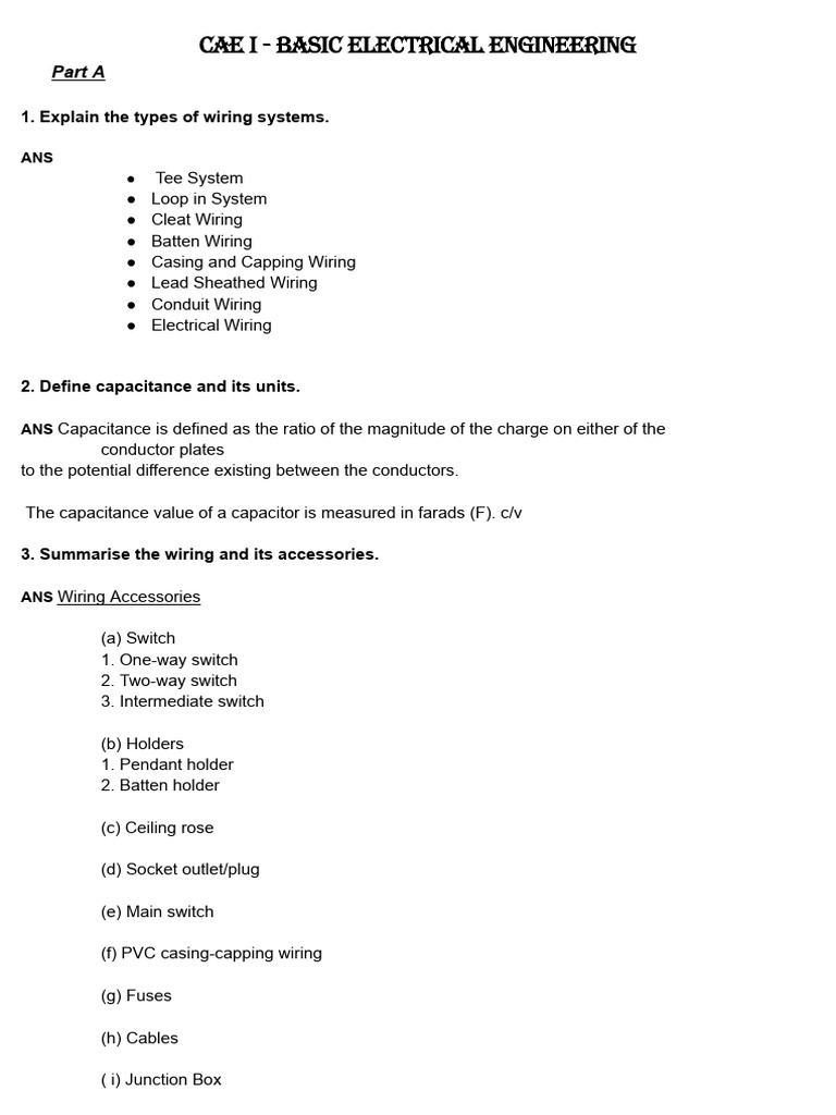 CAE I - Basic Electrical Engineering | PDF | Electrical Wiring | Voltage