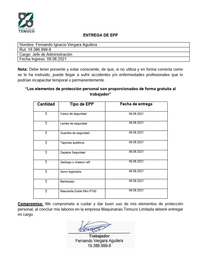 Entrega de epp | PDF