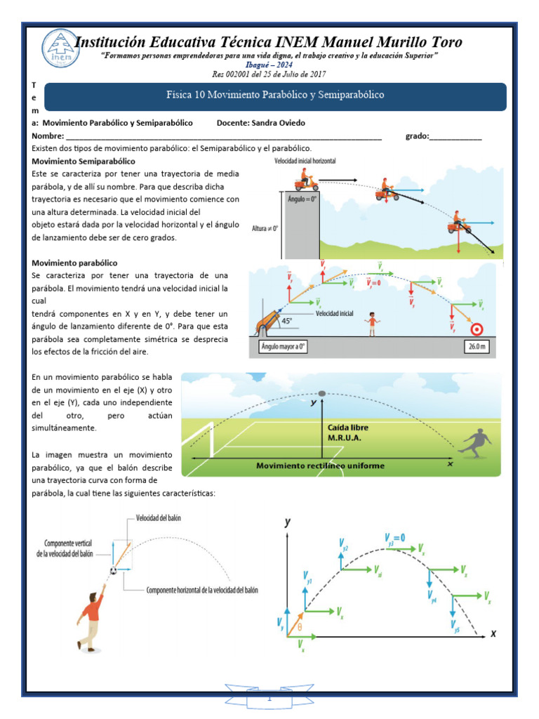 Guía movimiento parabolico y semiparabolico | PDF | Aceleración | Velocidad