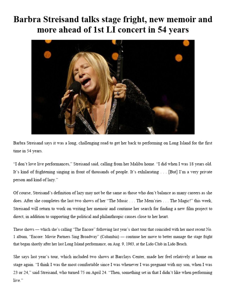 Barbra Streisand Talks Stage Fright | PDF