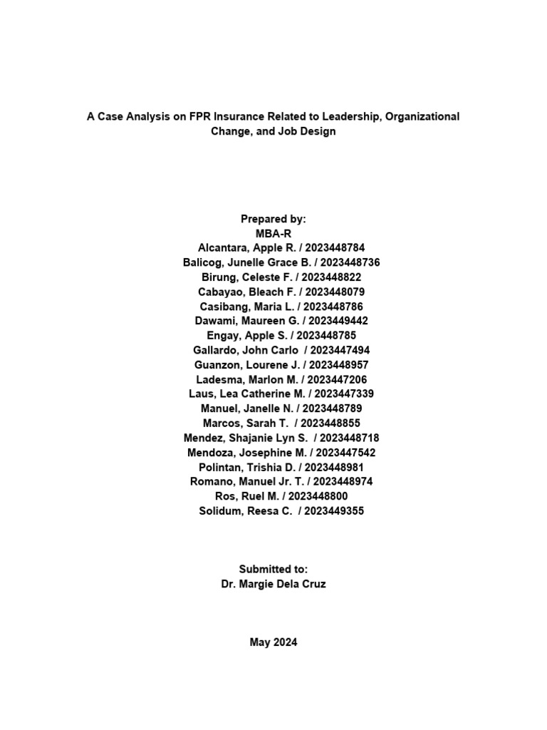 FPG Insurance: Leadership and Job Design Analysis | PDF | Employee ...