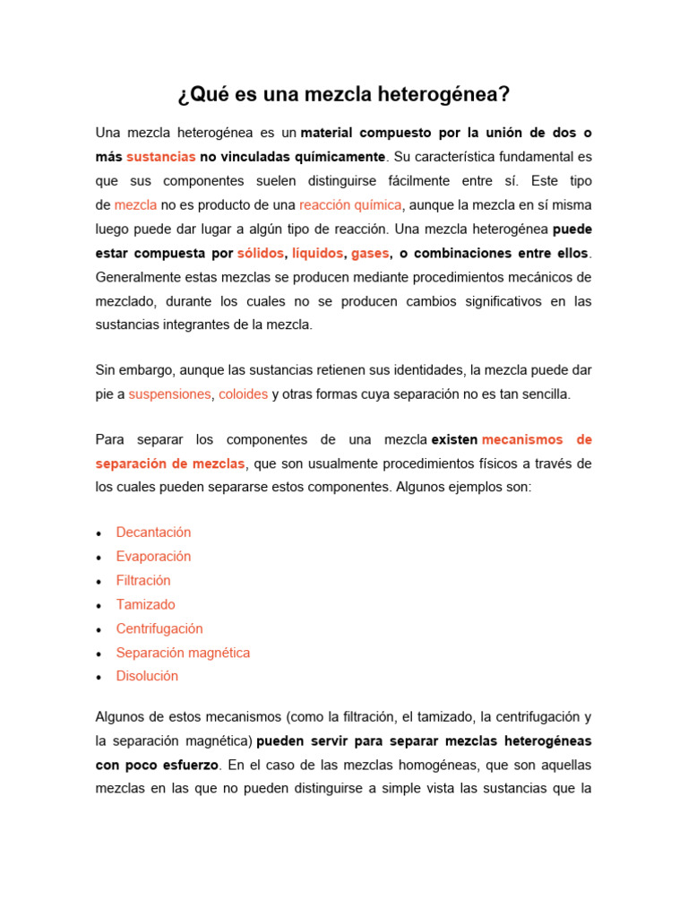 Qué es una mezcla heterogénea | PDF | Mezcla | Química