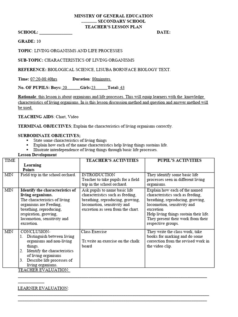 Biology g10 Lesson Plans | PDF | Microscope | Metabolism