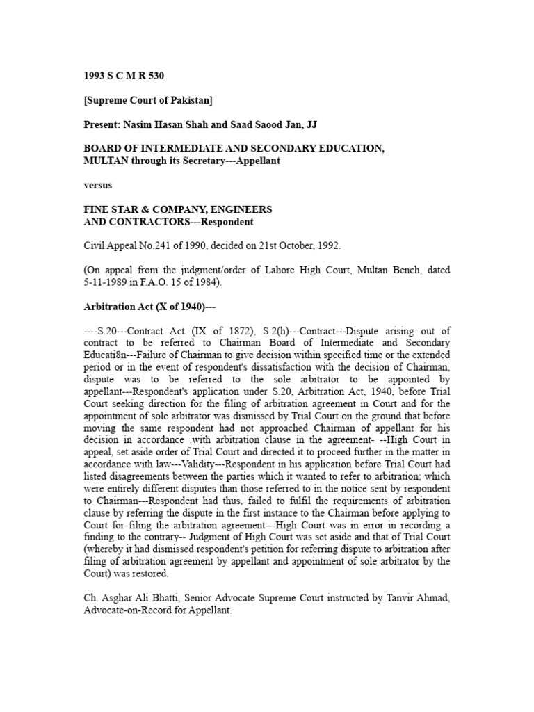 1993 S C M R 530 | PDF | Arbitration | Appeal