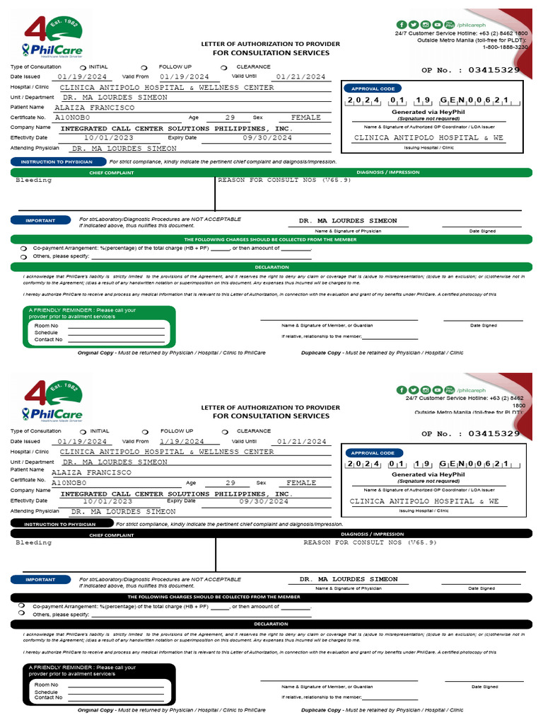 Generate LOA | Download Free PDF | Medical Diagnosis | Clinic