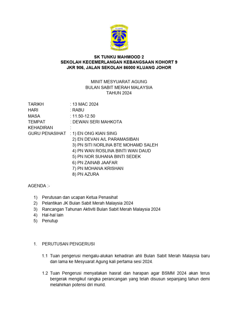 Minit Mesyuarat BBSM 2024 | PDF