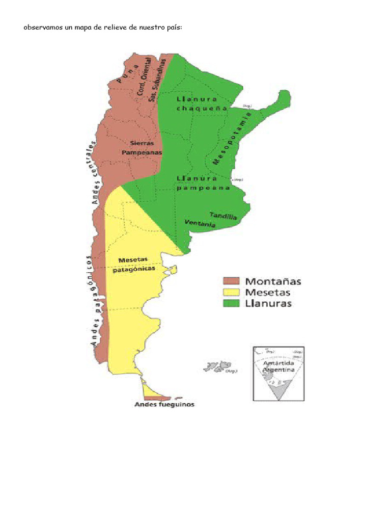 Relieves de Argentina: Montañas, Llanuras y Mesetas | PDF | Montañas | Clima