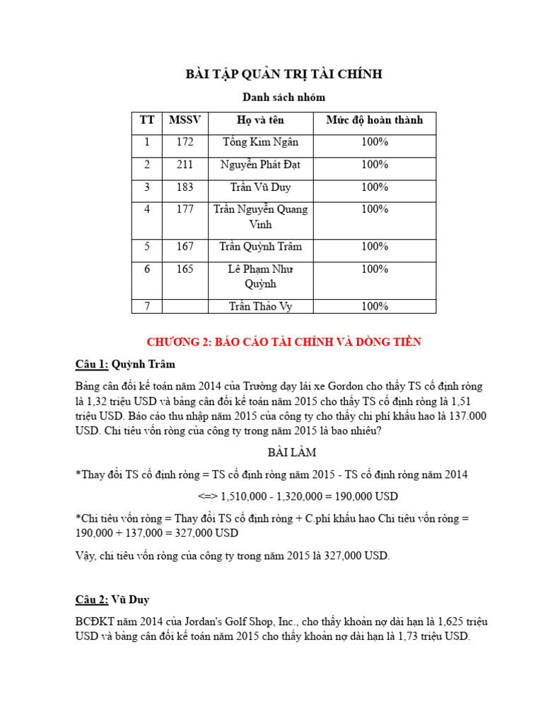 BT Các Chương QTTC | PDF