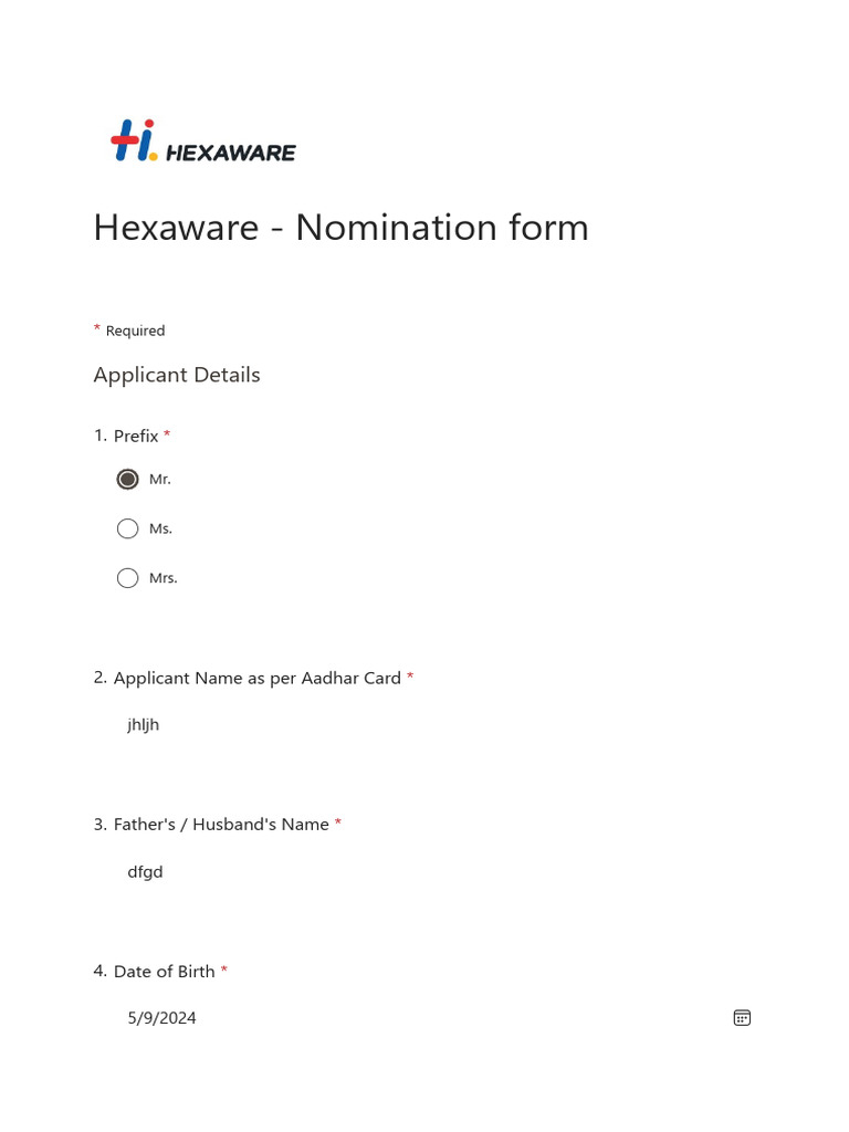 Hexaware Nomination Form Details | PDF
