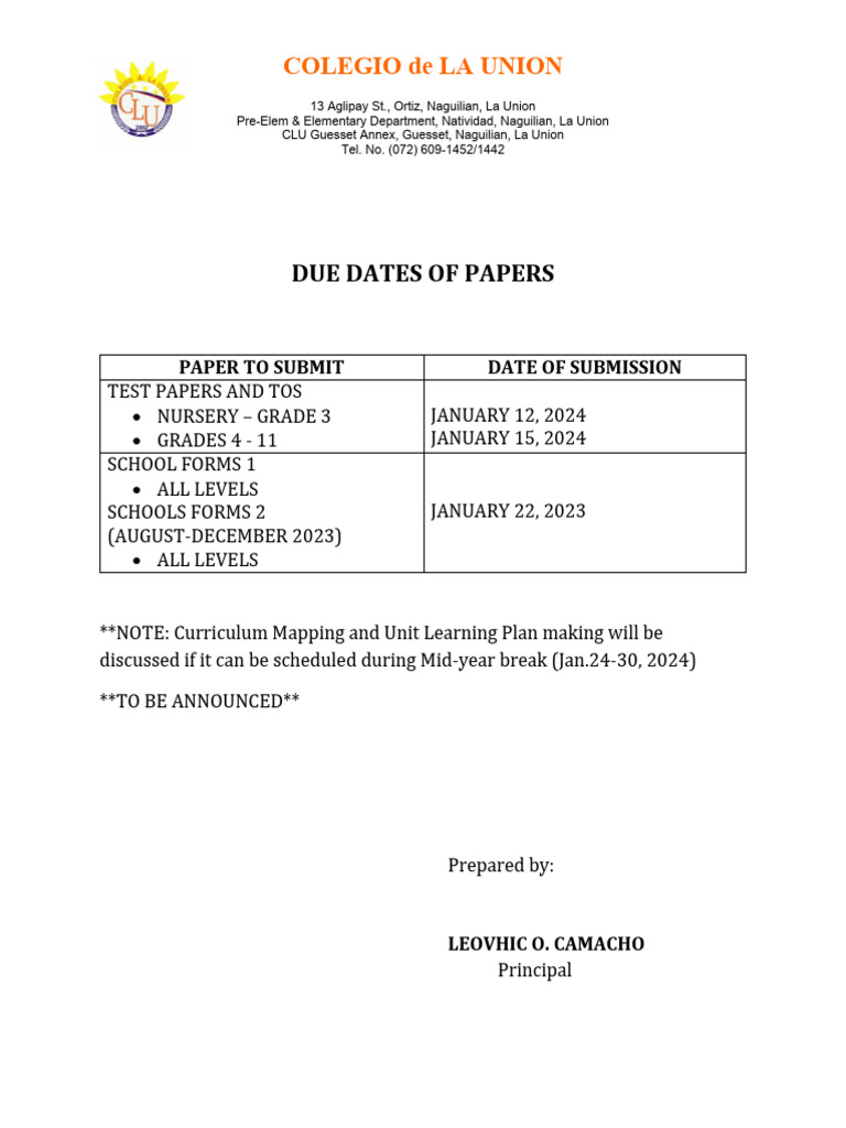 Due Dates | PDF
