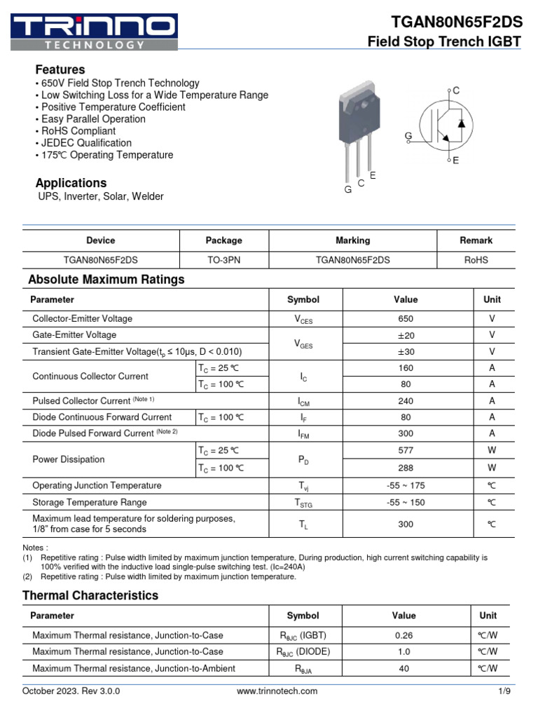 TGAN80N65F2DS Final Datasheet Rev3.0.0 | PDF | Computer Engineering | Manufactured Goods