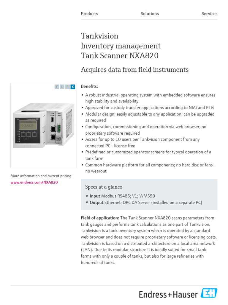 Endress-Hauser Tankvision Tank Scanner NXA820 EN | PDF | Image Scanner ...