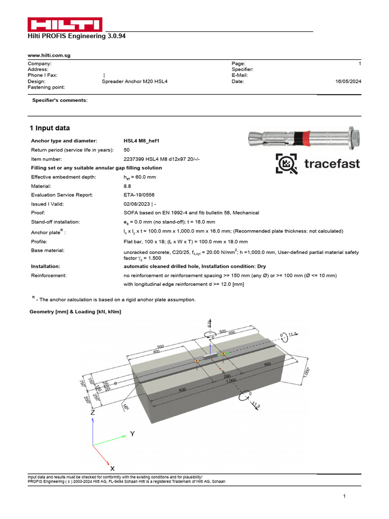 Drafts - Spreader Anchor M20 HSL4 | PDF | Engineering Tolerance | Stress (Mechanics)