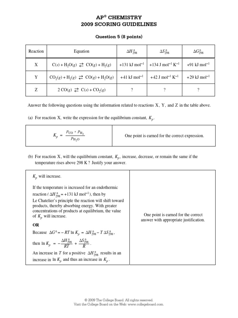 Ap09 Chemistry q5 | PDF | Chemical Reactions | Chemical Equilibrium