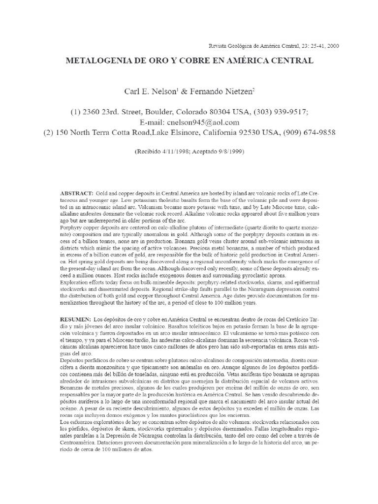 Vista de Metalogenia de Oro y Cobre en América Central | PDF