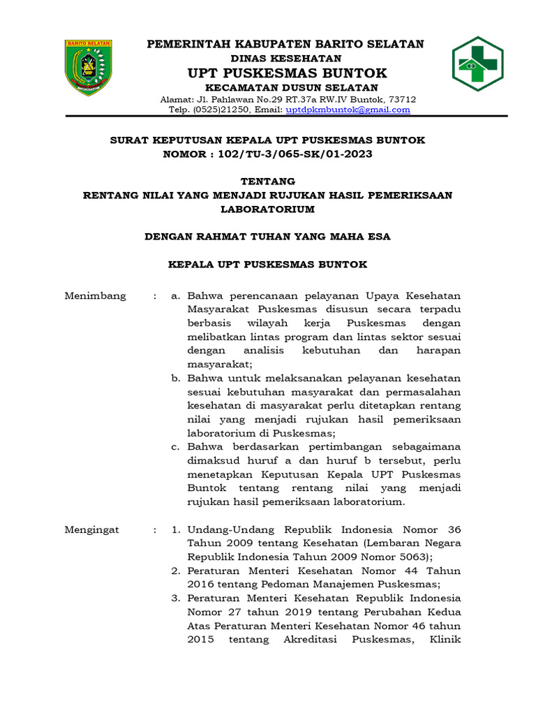 SK Rentang Nilai Yg Menjadi Rujukan Hasil Pemeriksaan Lab | PDF SK Rentang Nilai Yg Menjadi Rujukan Hasil Pemeriksaan Lab | PDF