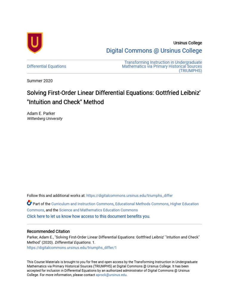 Solving First-Order Linear Differential Equations_ Gottfried Leib | PDF ... Solving First-Order Linear Differential Equations_ Gottfried Leib | PDF ...