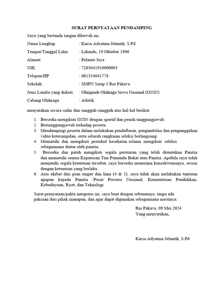 Surat Pernyataan Pendamping | PDF