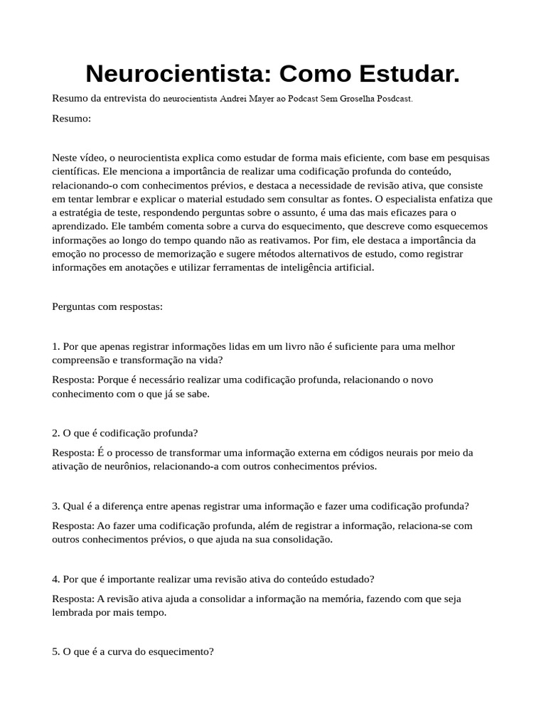 Neurocientista Ensina Como Estudar | PDF | Memória | Aprendizado
