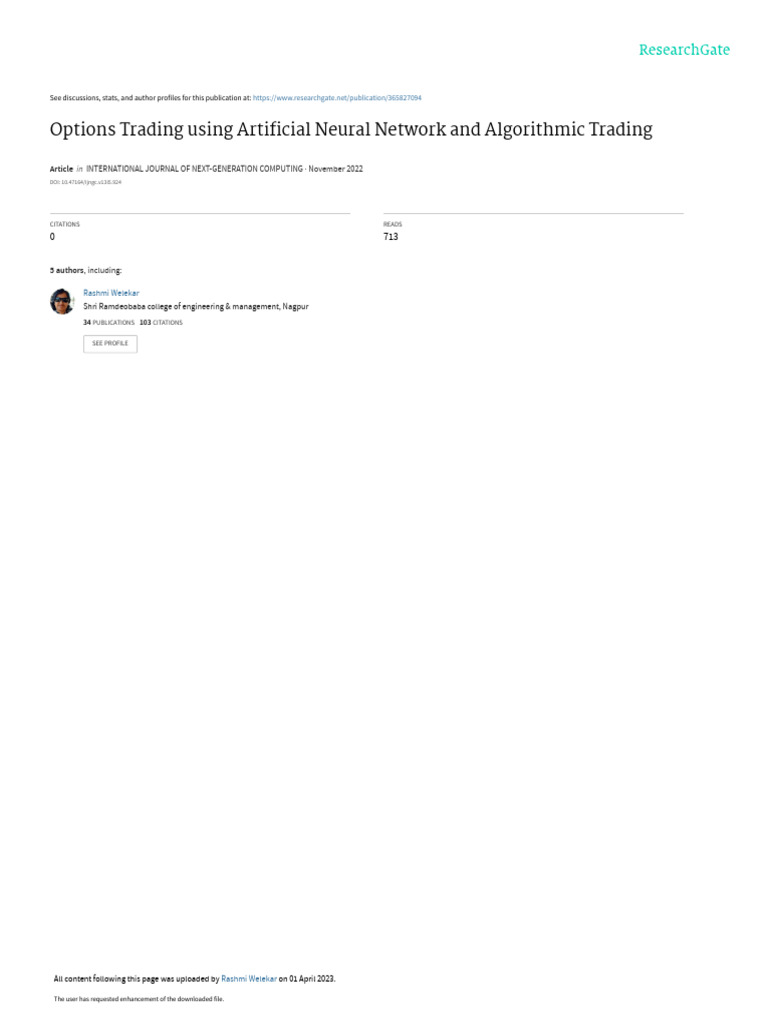 Options Tradingusing Artificial Neural Network Pdf Forecasting Algorithmic Trading