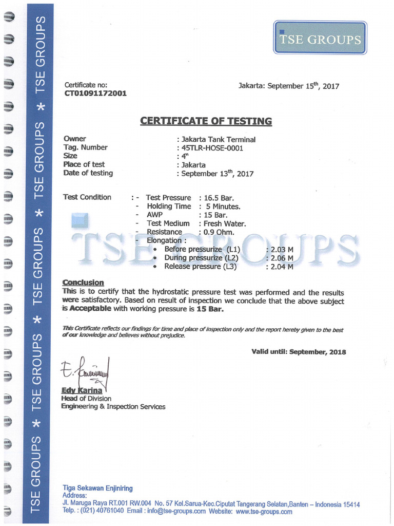 2017 - Hose Certificate | PDF