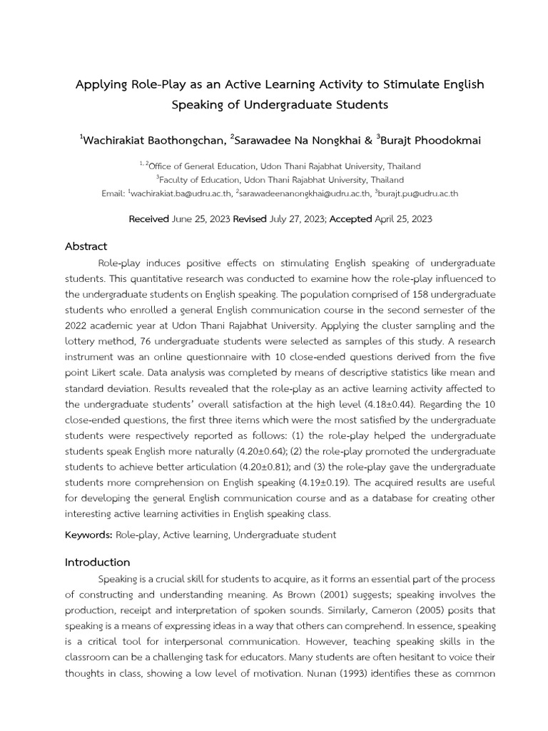 Applying Role-Play As An Active Learning Activity To Stimulate English Speaking of Undergraduate ...
