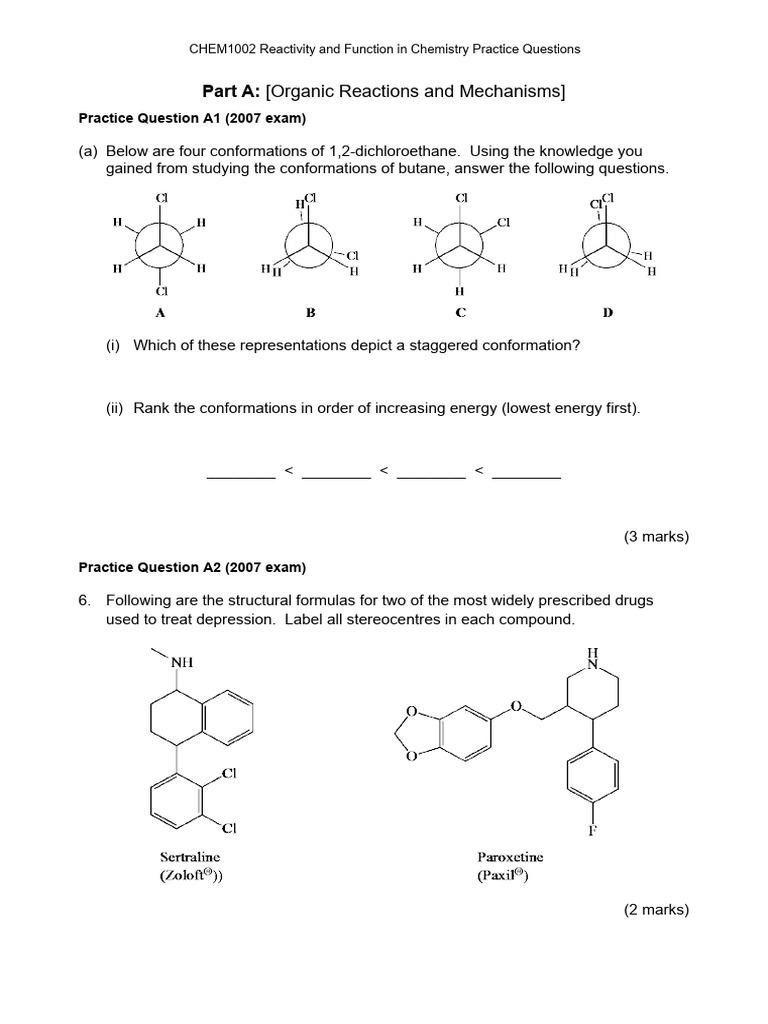 CHEM1002 Practice Exam Questions | PDF | Conformational Isomerism ...
