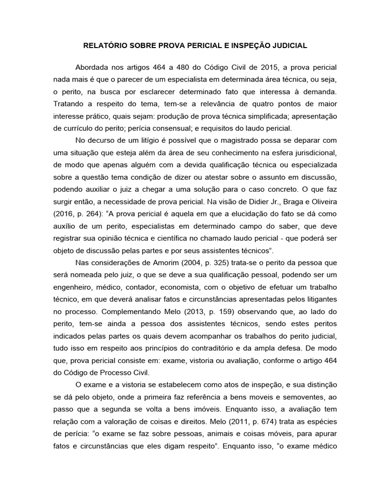 Prova Pericial: Exame e Vistoria Judicial | PDF | Prova (jurídico ...