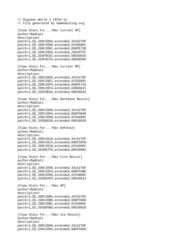 Digimon World 4 Cheat Codes Guide | PDF | Computers