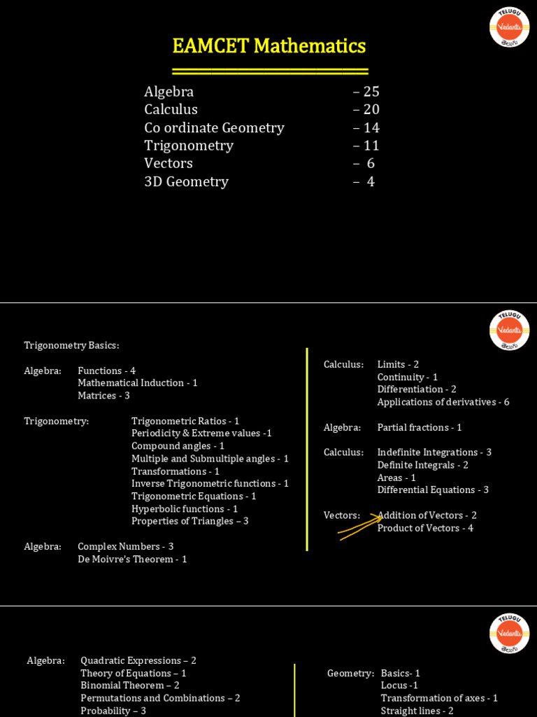 EAMCET Math Topics Breakdown | PDF | Trigonometry | Geometry