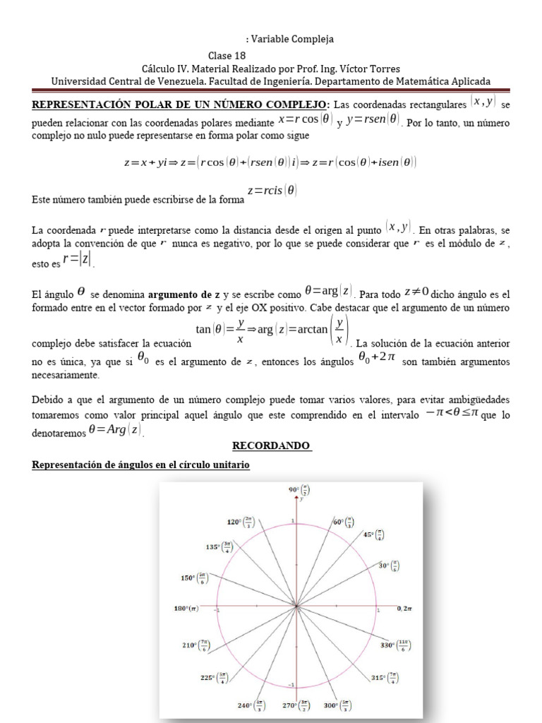 Clase 18 - Variable Compleja | PDF | Número complejo | Análisis matemático