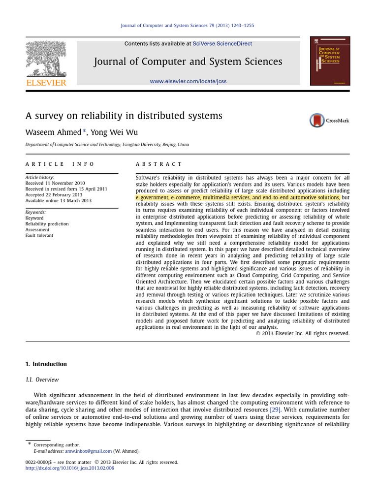 A Survey On Reliability in Distributed Systems | PDF | Reliability Engineering | Grid Computing