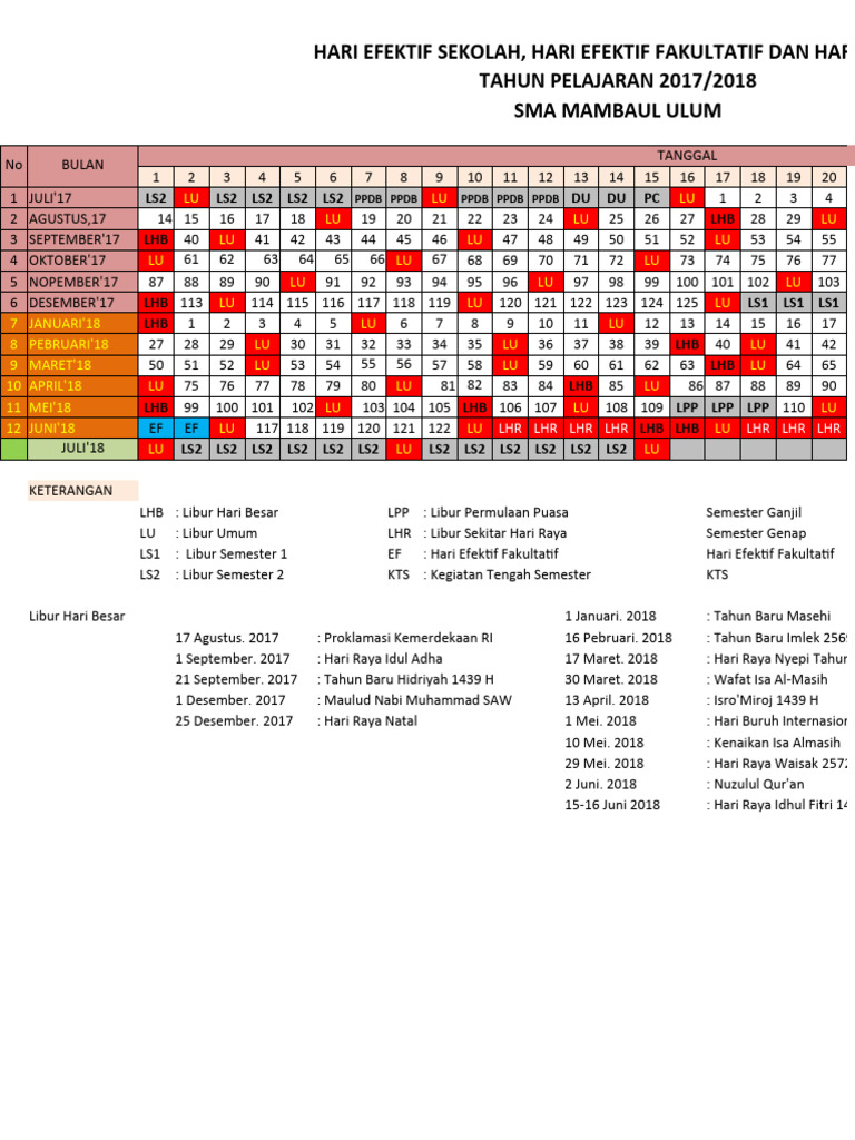 Kalender Pendidikan 2017-2018 | PDF