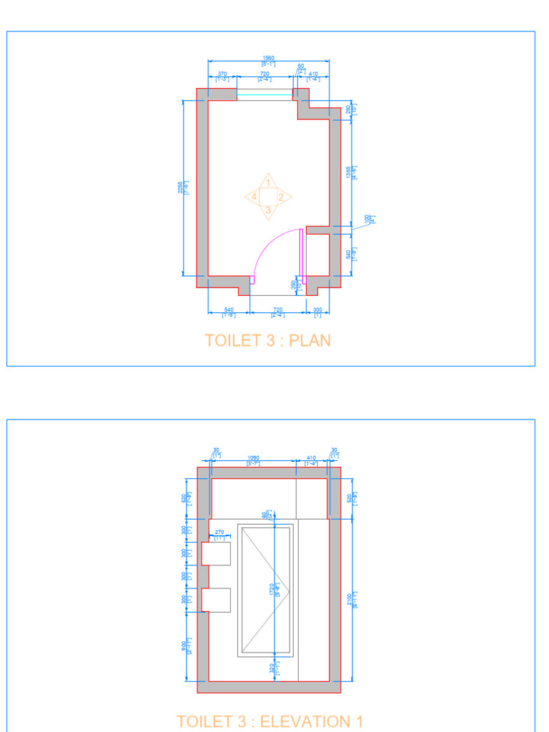 Toilet 3 Design Plans and Elevations | PDF