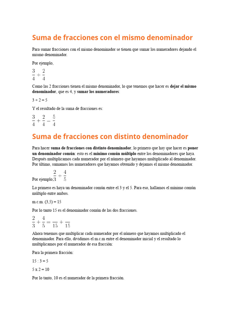 Suma de Fracciones Con El Mismo Denominador | PDF