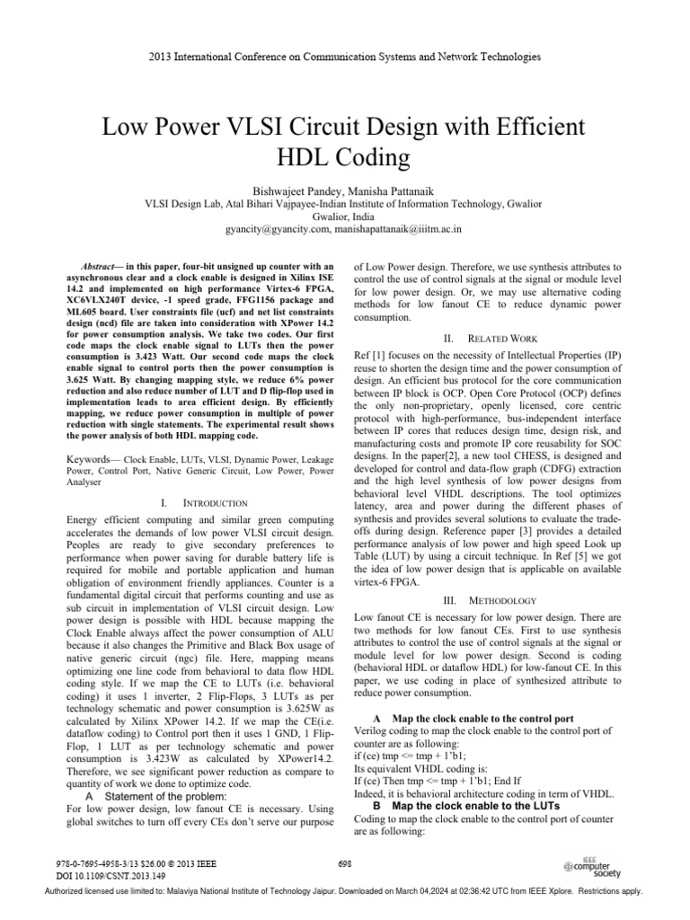 Low Power VLSI Circuit Design With Efficient HDL Coding | PDF | Hardware Description Language ...
