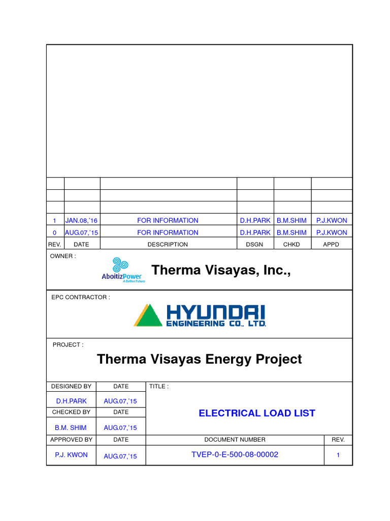 TVEP-0-E-500-08-00002 - Electrical Load List | PDF | Power Station ...